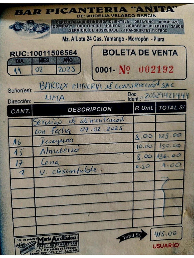 07.02 Al 16.02.2025 - Boletas de Alimentación | PDF