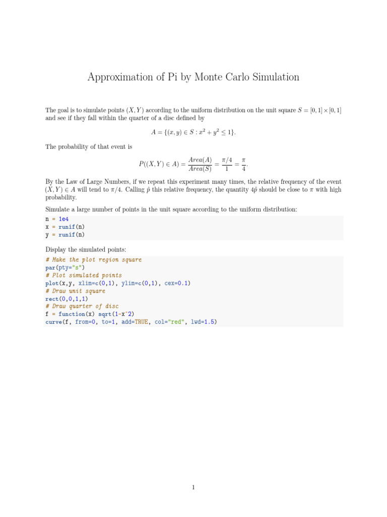 Approximation of Pi by Monte Carlo Simulation | PDF
