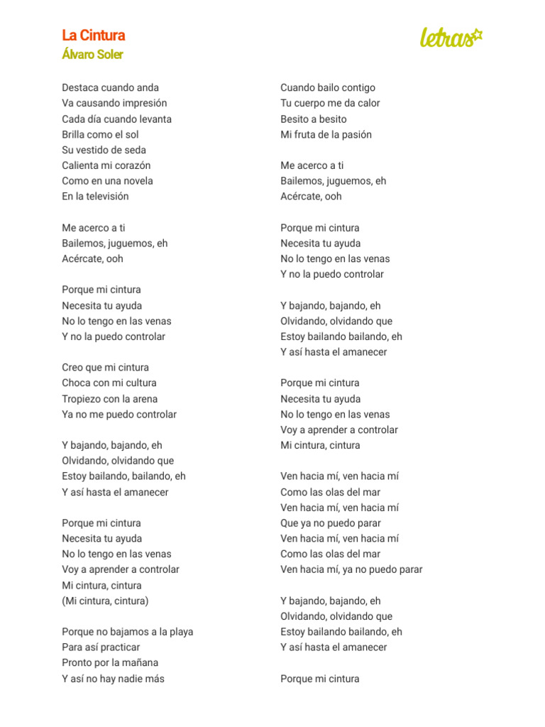 LA CINTURA - Álvaro Soler (Impresión) | PDF