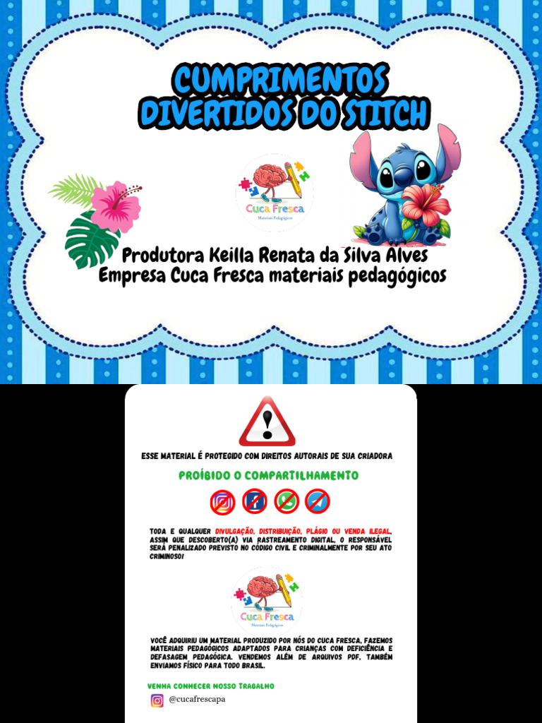 CUMPRIMENTOS DIVERTIDOS DO STITCH - Cuca Fresca | PDF