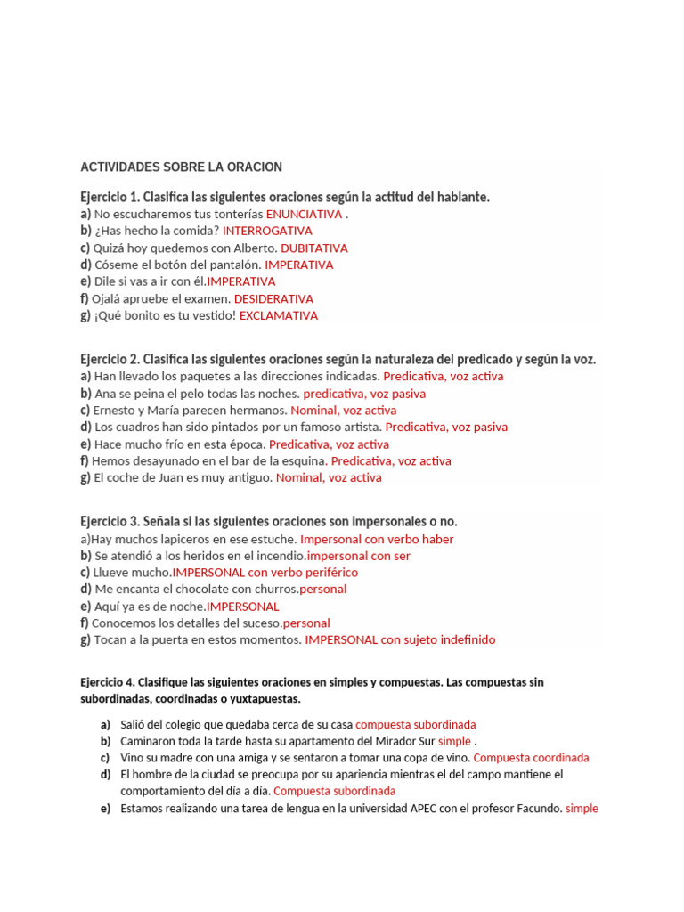 Actividades Sobre La Oracion | PDF
