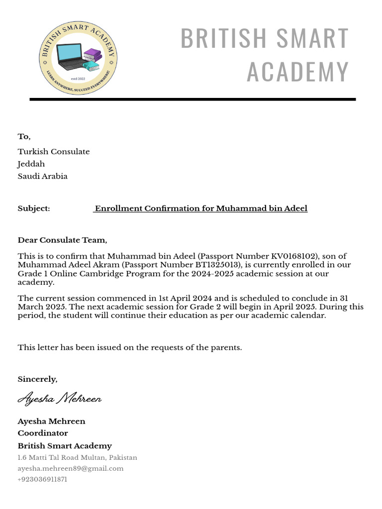 British Smart Academy: Ayesha Mehreen | PDF