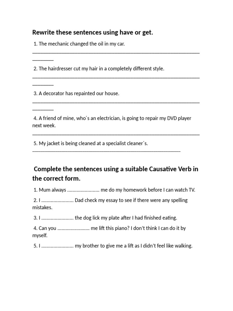 Causative Verbs Practice Exercises | PDF