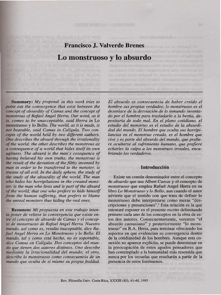 Convergencia del absurdo y lo monstruoso | PDF