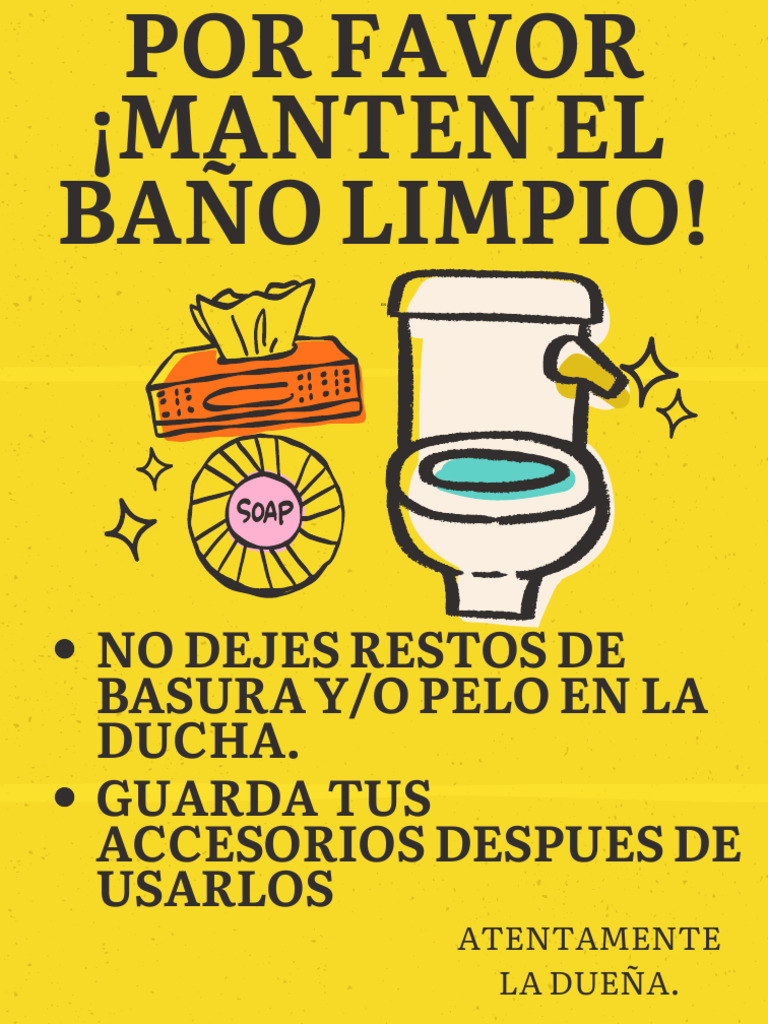 Yellow and Black Minimalist Simple Keep Clean Bathroom Poster | PDF