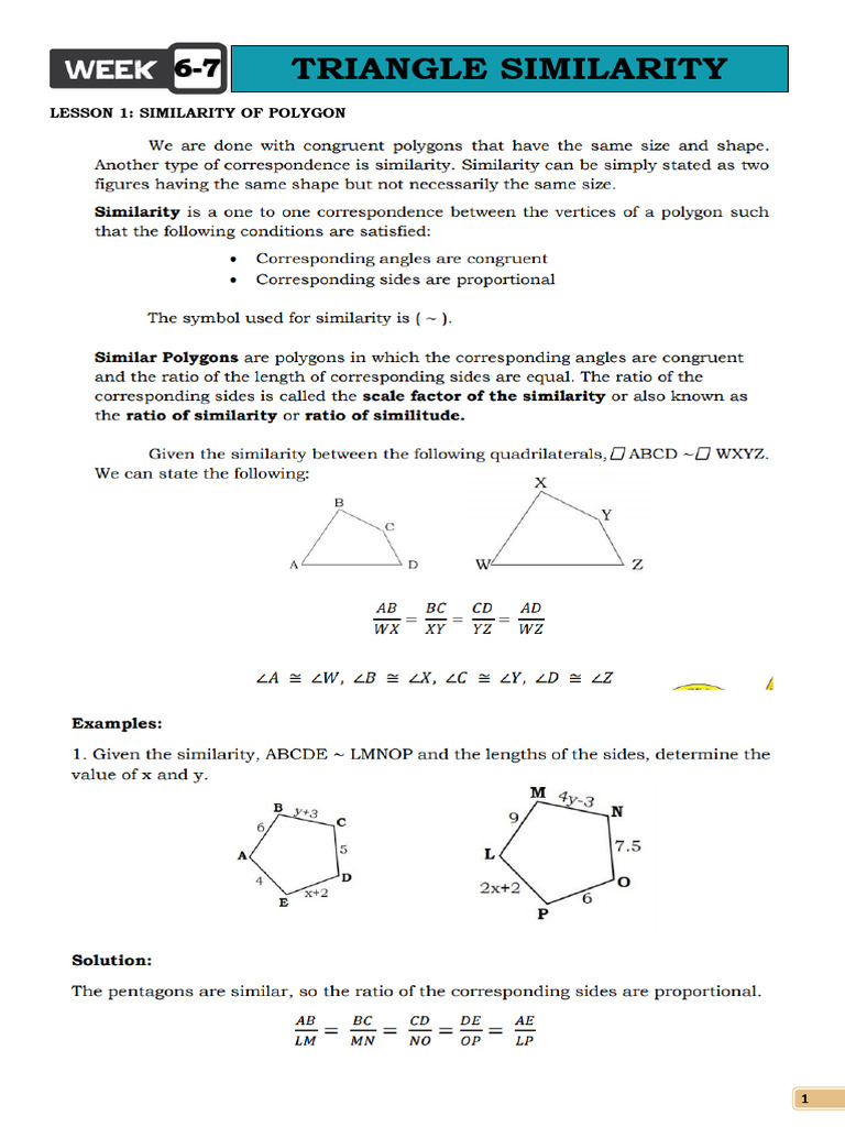 Triangle Similarity Lessons Guide | PDF