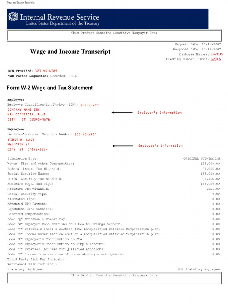 IRS Tax Transcript Sample. Sample Tax Return Verification | PDF