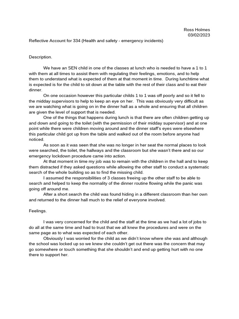 Reflective Account Health and Safety | PDF