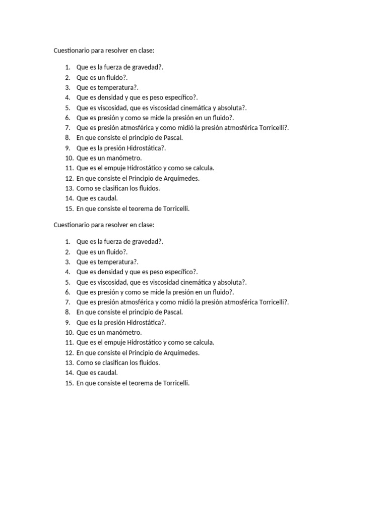 Cuestionario para Resolver en Clase | PDF