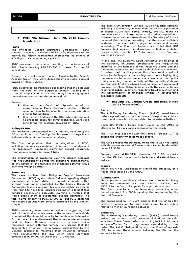 Banking Law Cases Analysis | PDF | Supreme Court Of The United States ...