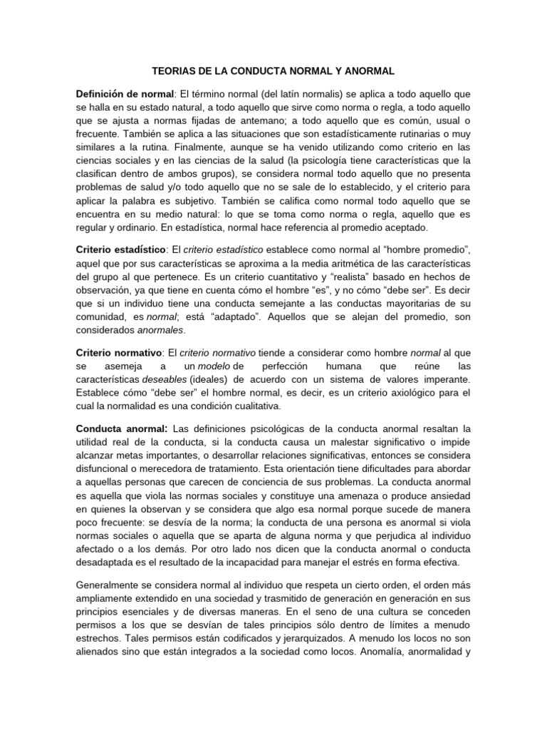 Conducta: Normalidad y Anormalidad | PDF | Comportamiento | Sicología