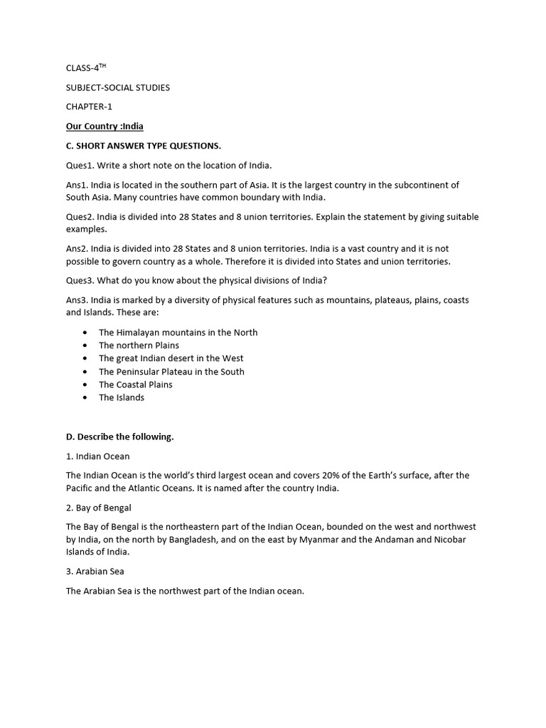 4th SST ch-1 Short Ques - Ans | PDF