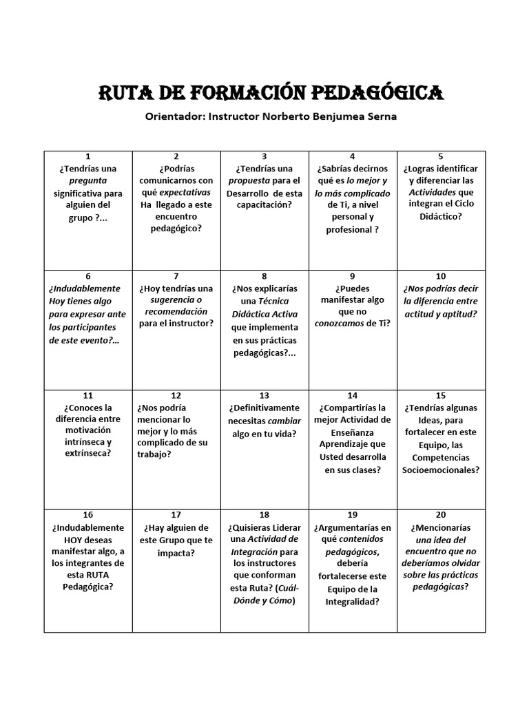 AC-Bingo Ruta Pedagógica | PDF | Pedagogía | Aprendizaje