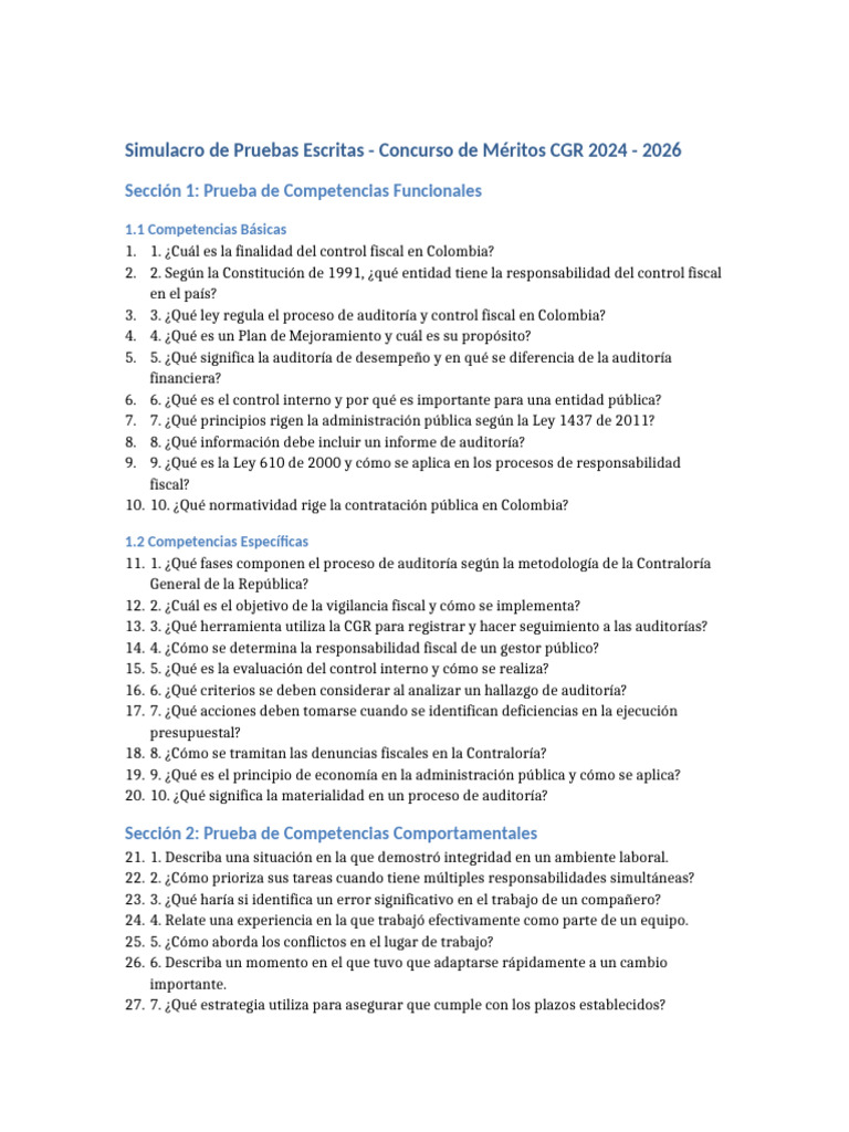 Simulacro_Pruebas_CGR_2024_2026 | PDF | Auditoría