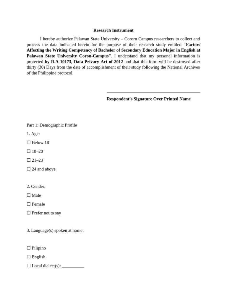 Writing Competency Research Instrument | PDF | English Language ...
