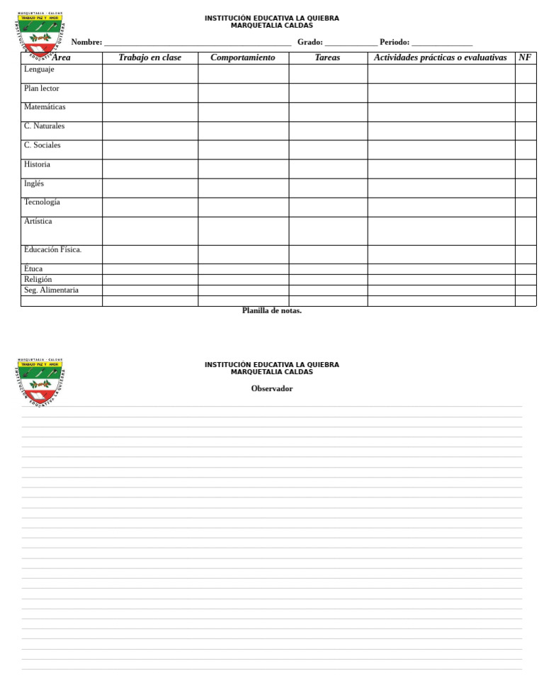Planilla Notas-Observador | PDF | Science