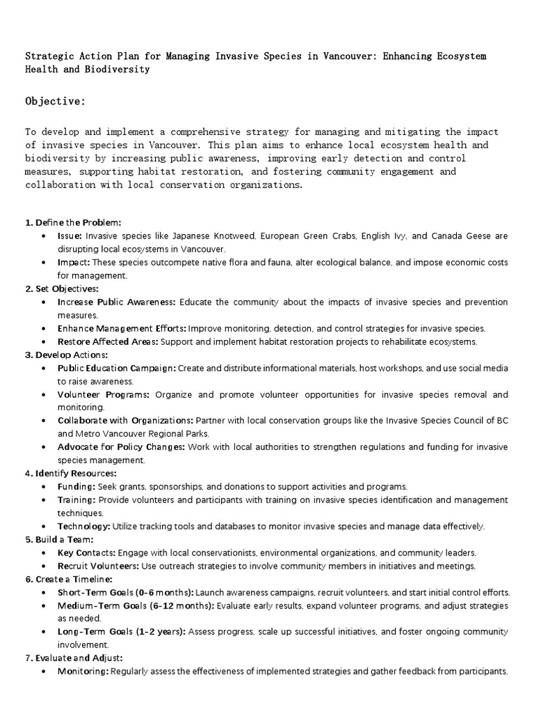 Strategic Action Plan For Managing Invasive Species in Vancouver | PDF ...