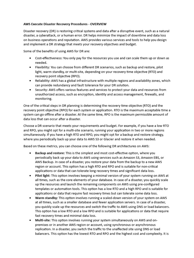 AWS Disaster Recovery Procedures Guide | PDF | Amazon Web Services ...
