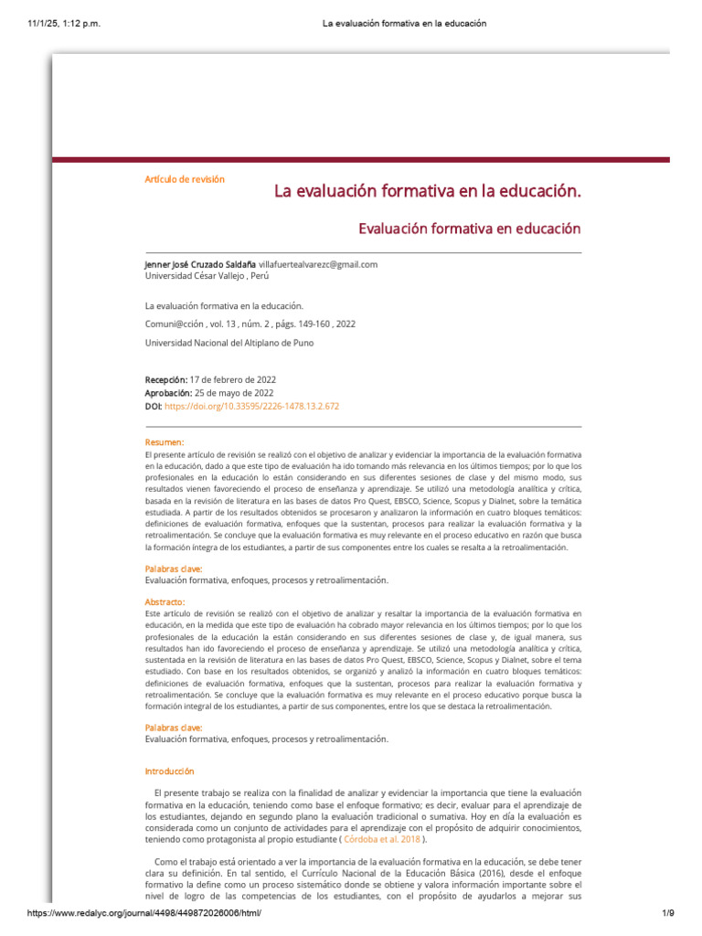 La Evaluación Formativa en La Educación | PDF | Evaluación | Enseñando