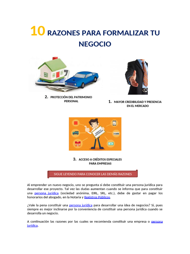 10 Beneficios de Formalizar tu Negocio | PDF | Iniciativa empresarial ...
