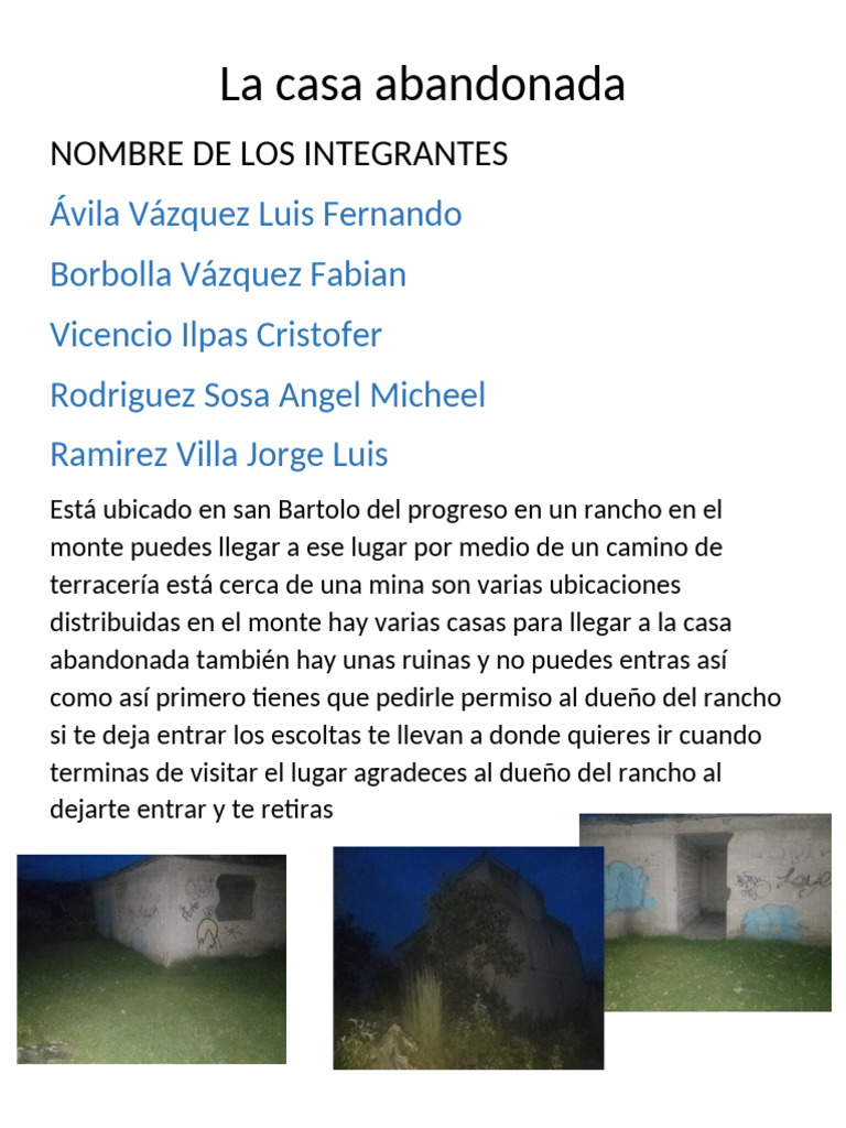 Visita a la Casa Abandonada en San Bartolo | PDF