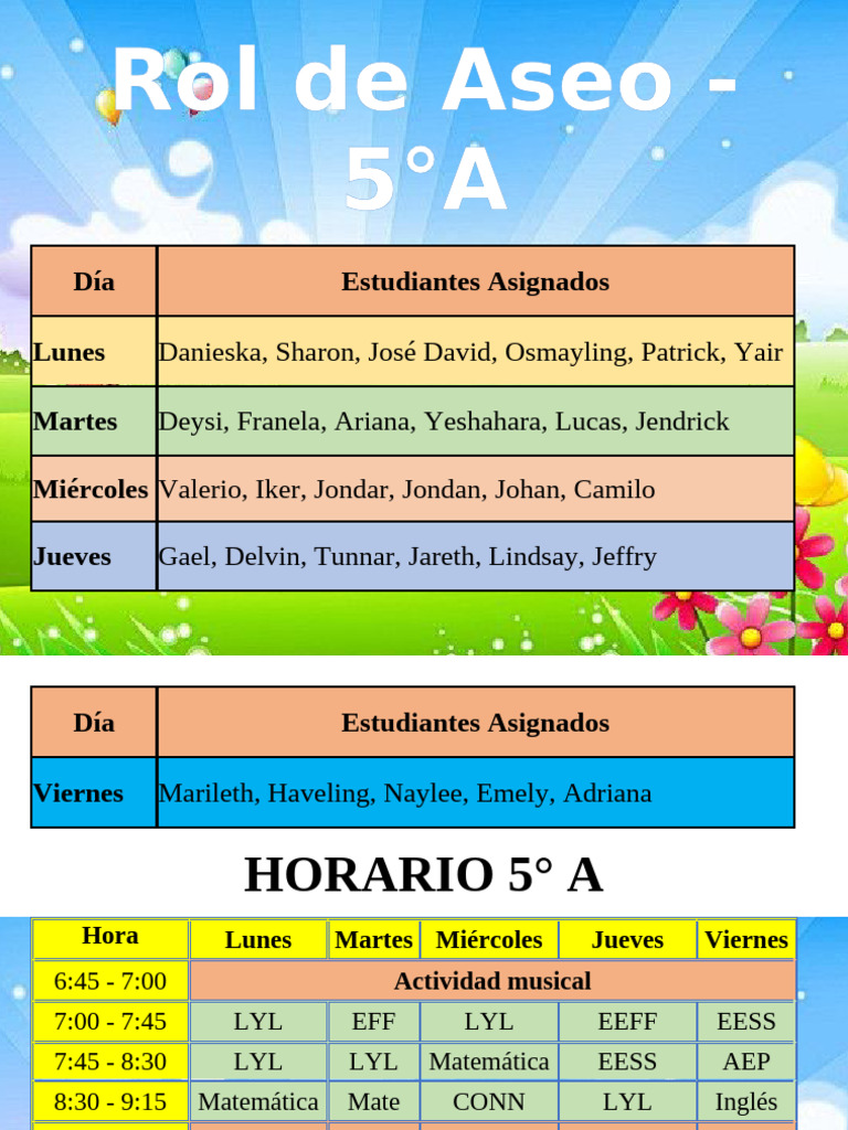 Rol de Aseo y Horario | PDF