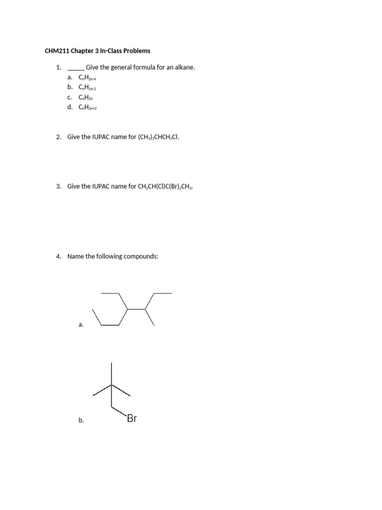CHM211 Chapter 3 in Class Problems Updated | PDF