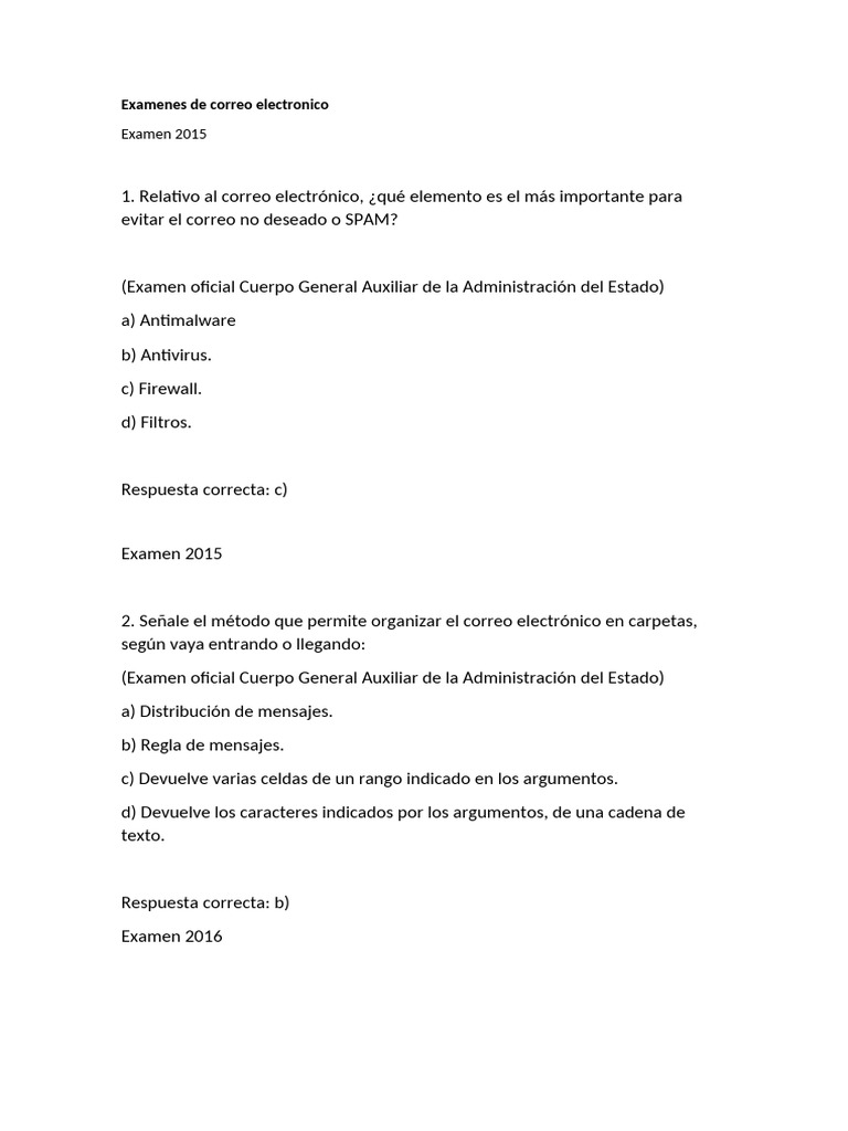 Exámenes de Correo Electrónico 2015-2024 | PDF | Spamming ...