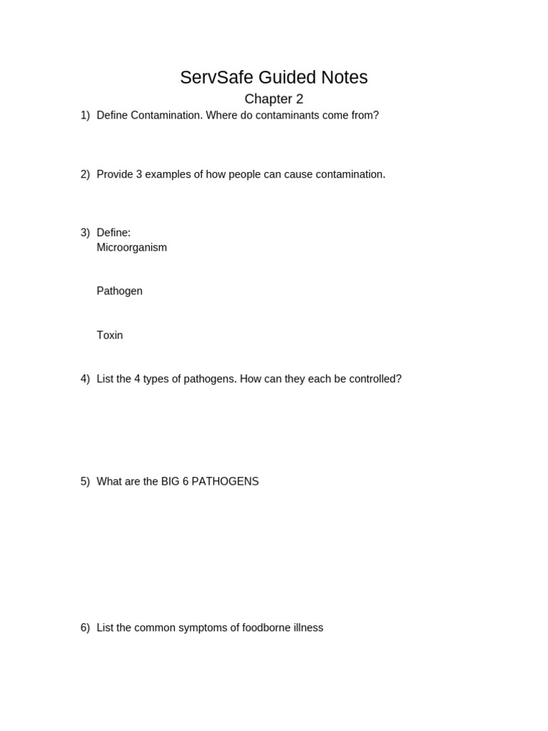 ServSafe Guided Notes Chapter 2 | PDF
