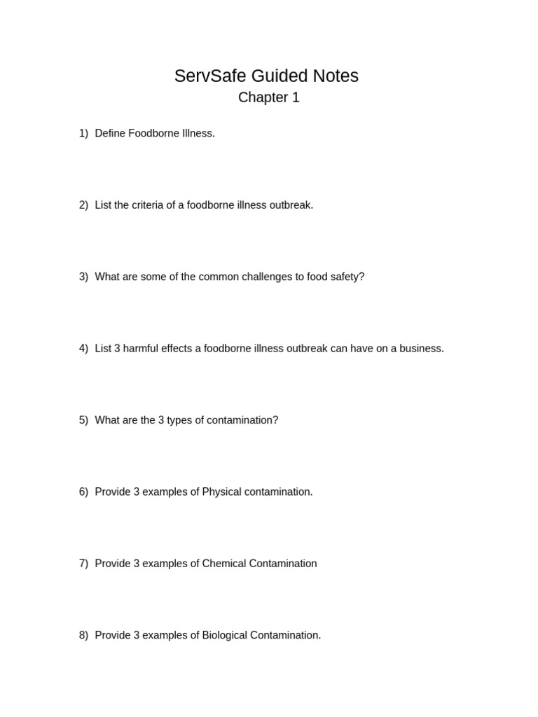 ServSafe Guided Notes Chapter 1 | PDF