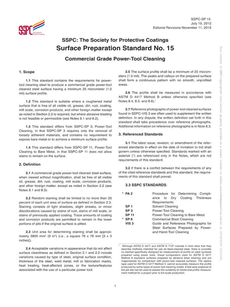 SSPC-SP 15-2013 | PDF