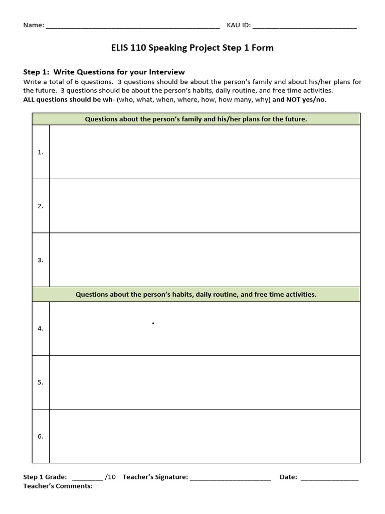 ELIS 110 Speaking Project Step 1 Form 2024-2025.pdf | PDF