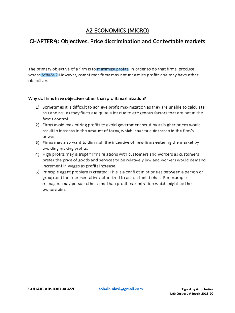 A2 Economics chapter 4 | PDF | Price Discrimination | Monopoly