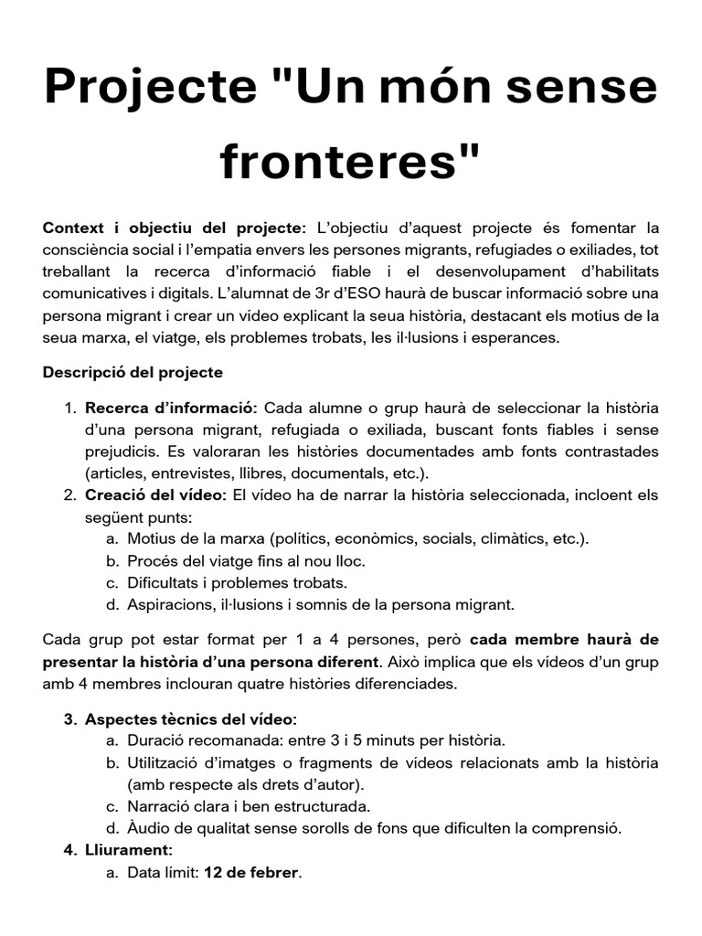 Projecte Un m%C3%B3n Sense Fronteres | PDF
