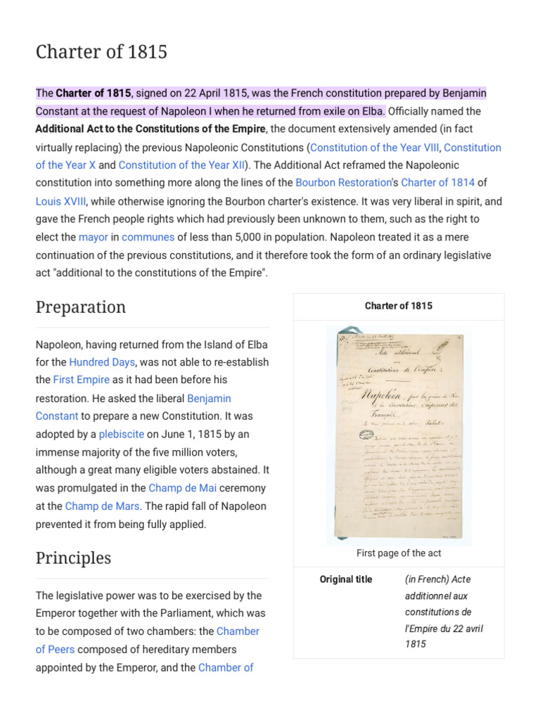 Charter of 1815 - Wikipedia | PDF | Government | Political Charters