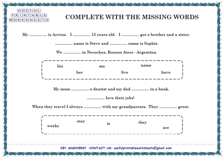 Printable Worksheets for Missing Words | PDF