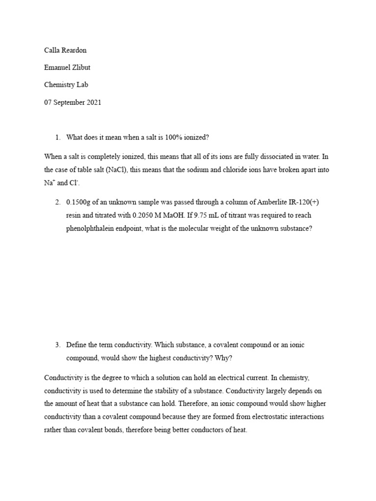 Chemistry Lab Analysis By Calla Reardon Pdf