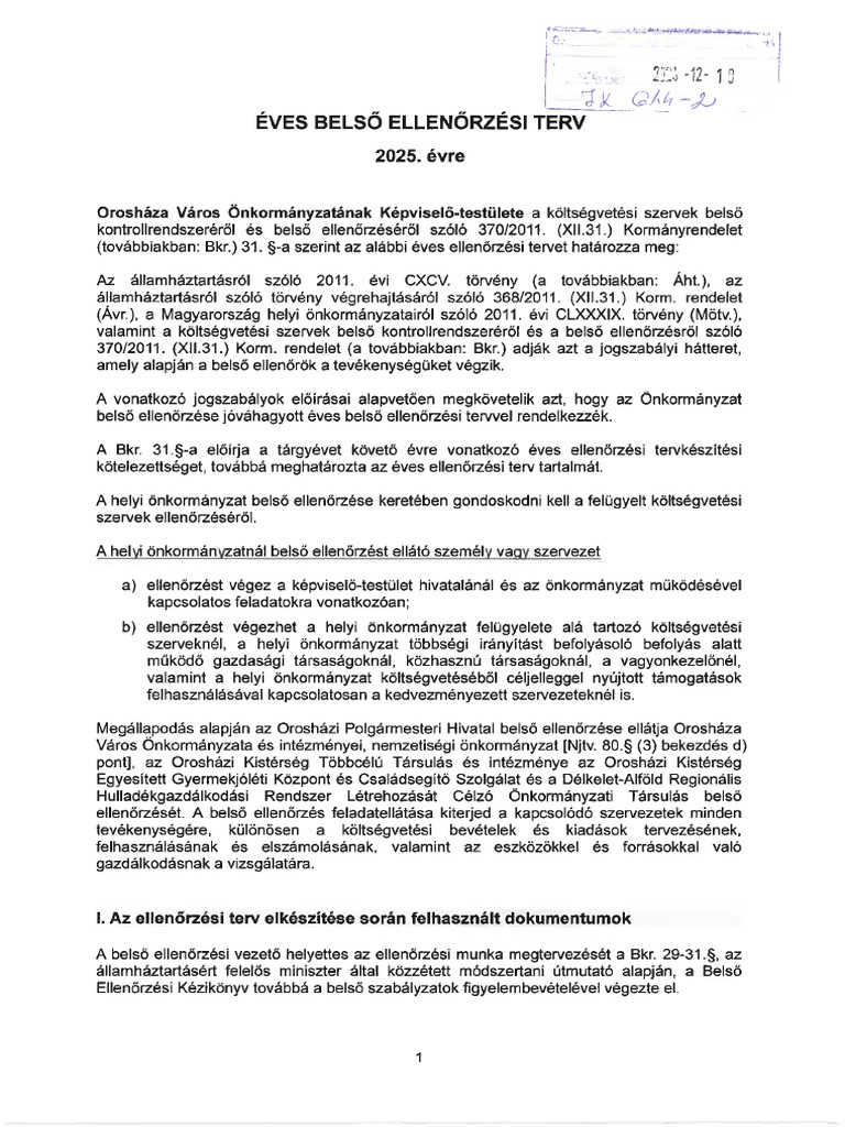 Orosháza: Éves Terv Önk. 2025 | PDF