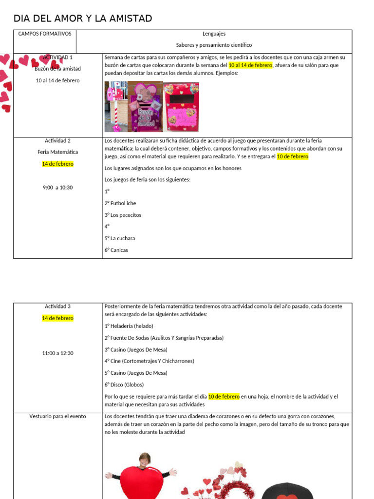 Actividades del Día del Amor y la Amistad | PDF