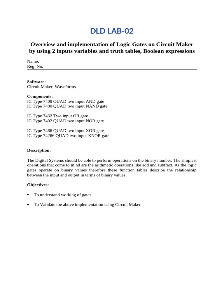 DLD LAB 02 | PDF | Logic Gate | Electrical Circuits