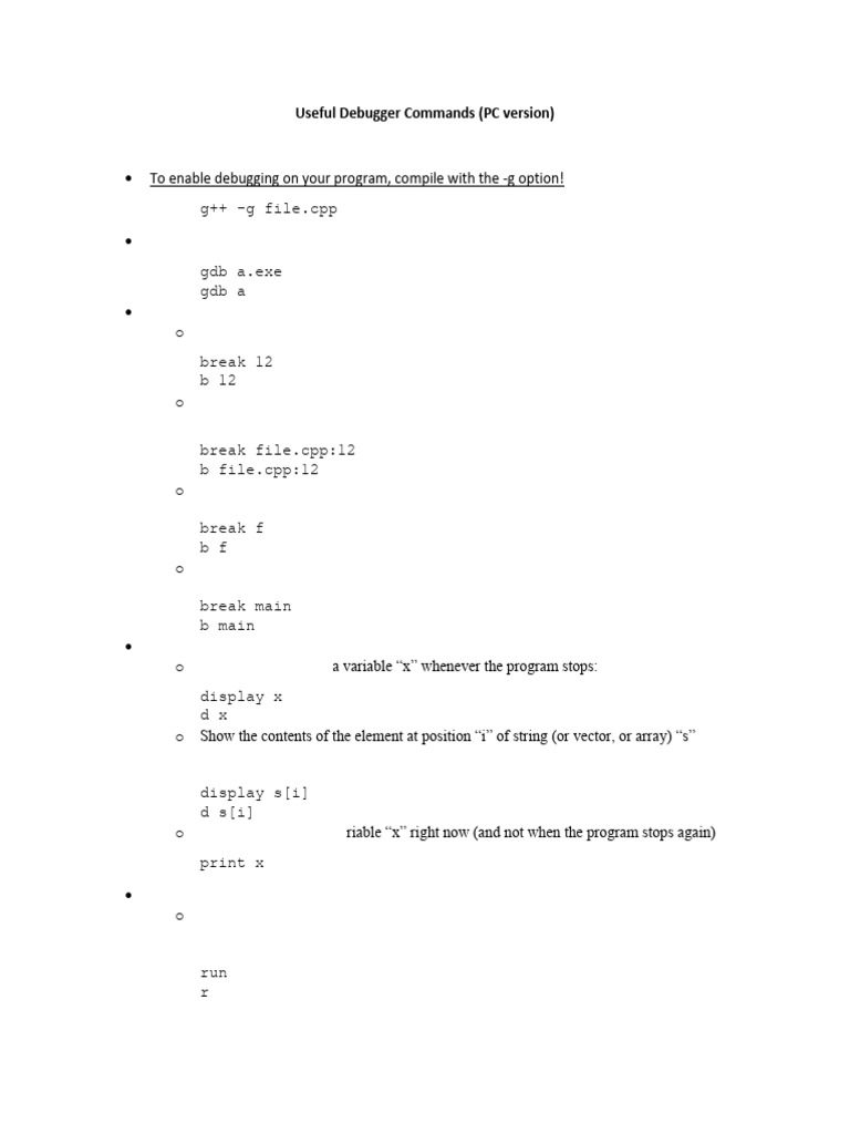 Debugger Sheet For GDB | PDF