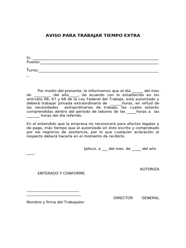Aviso para Trabajar Tiempo Extra | PDF