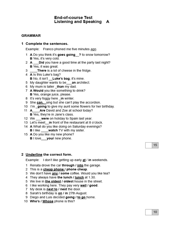 EF4e Elem End of Course Test 2 | PDF