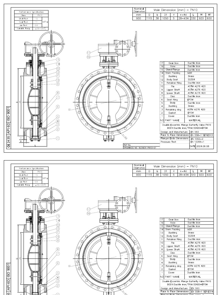 Butterfly Valve Drawings Nos. BU342X-PN10-01and BU342X-PN10-02 | PDF