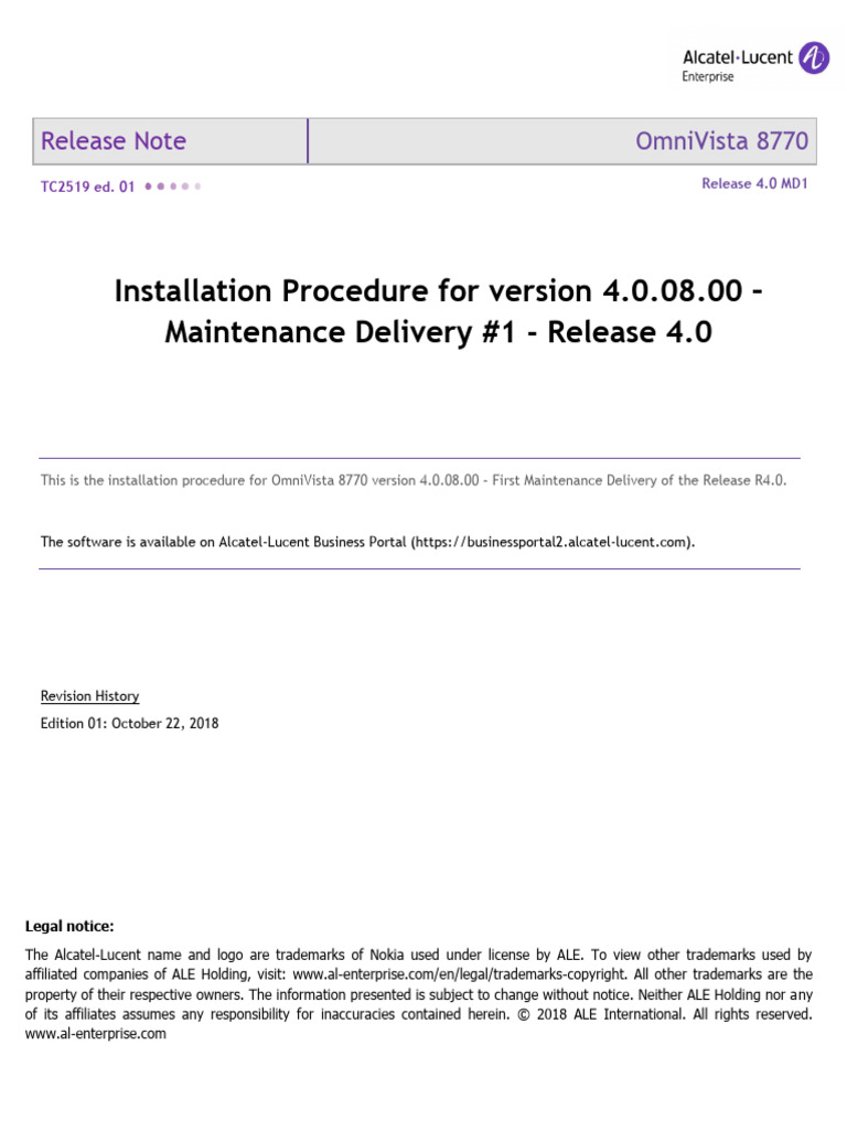 TC2519en-Ed01_Installation_procedure_for_OmniVista8770_R4.0.08.00 | PDF ...