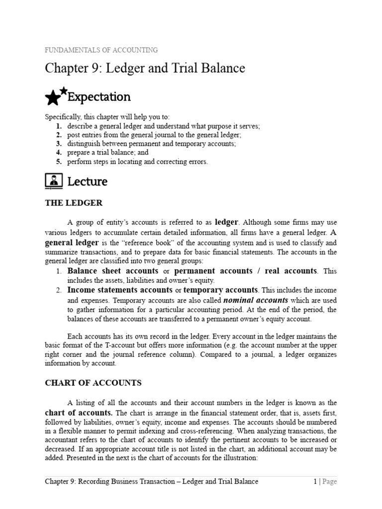 Chapter 9 Ledger And Trial Balance Pdf Debits And Credits
