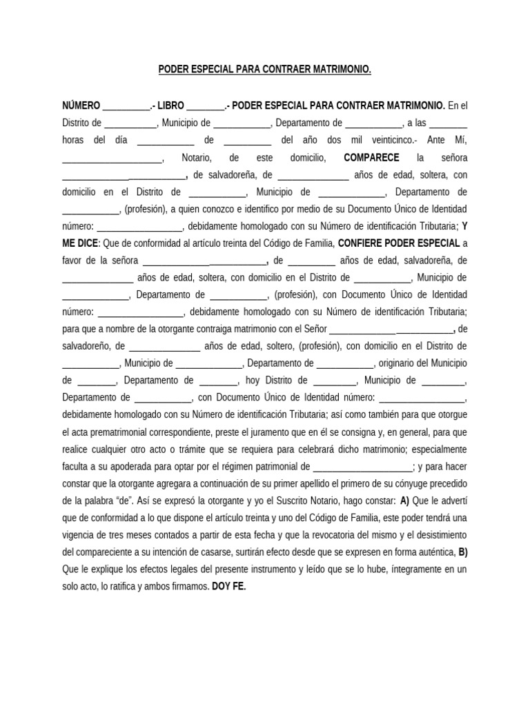 Poder Especial para Matrimonio Legal | PDF | Instituciones sociales