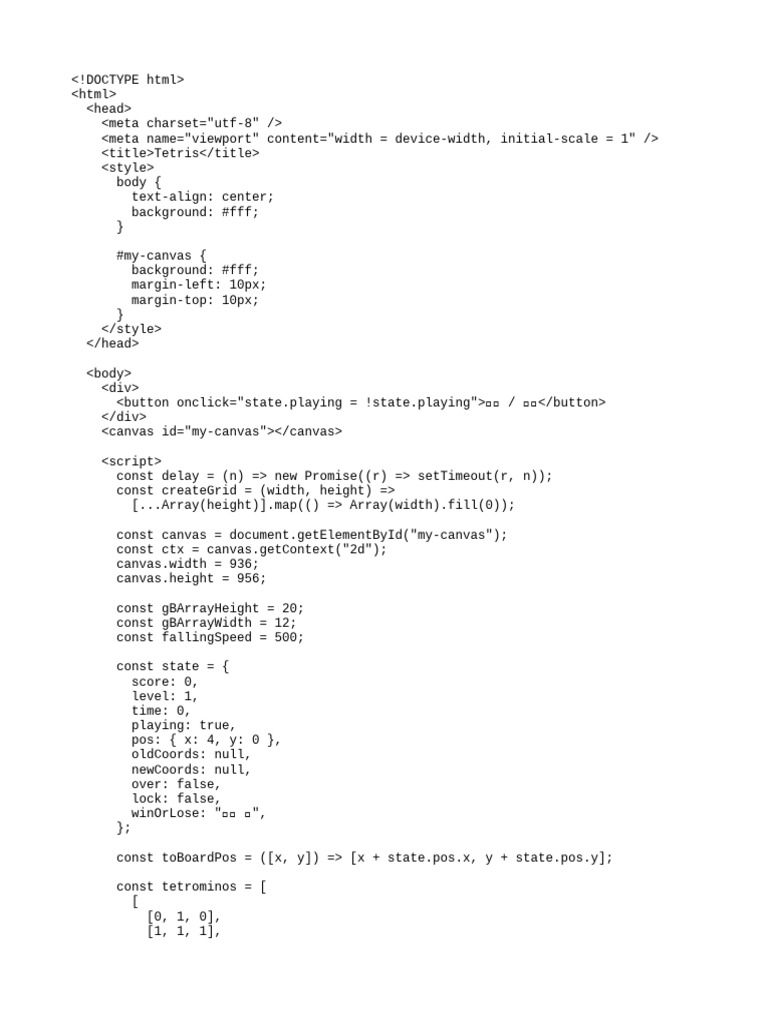 Tetris Game in HTML | PDF