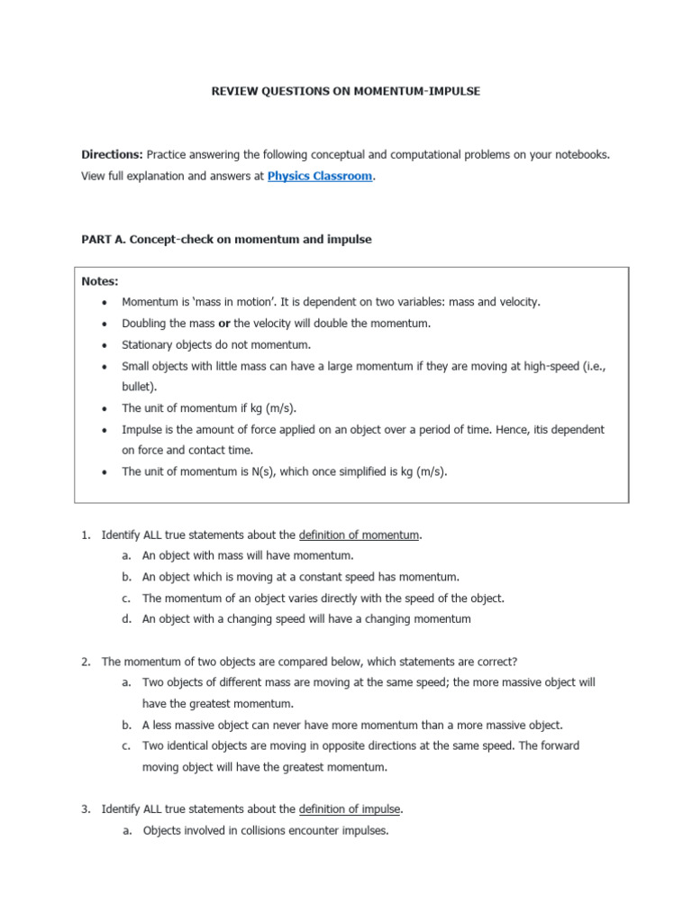 Review Questions On Momentum-Impulse | PDF | Collision | Momentum