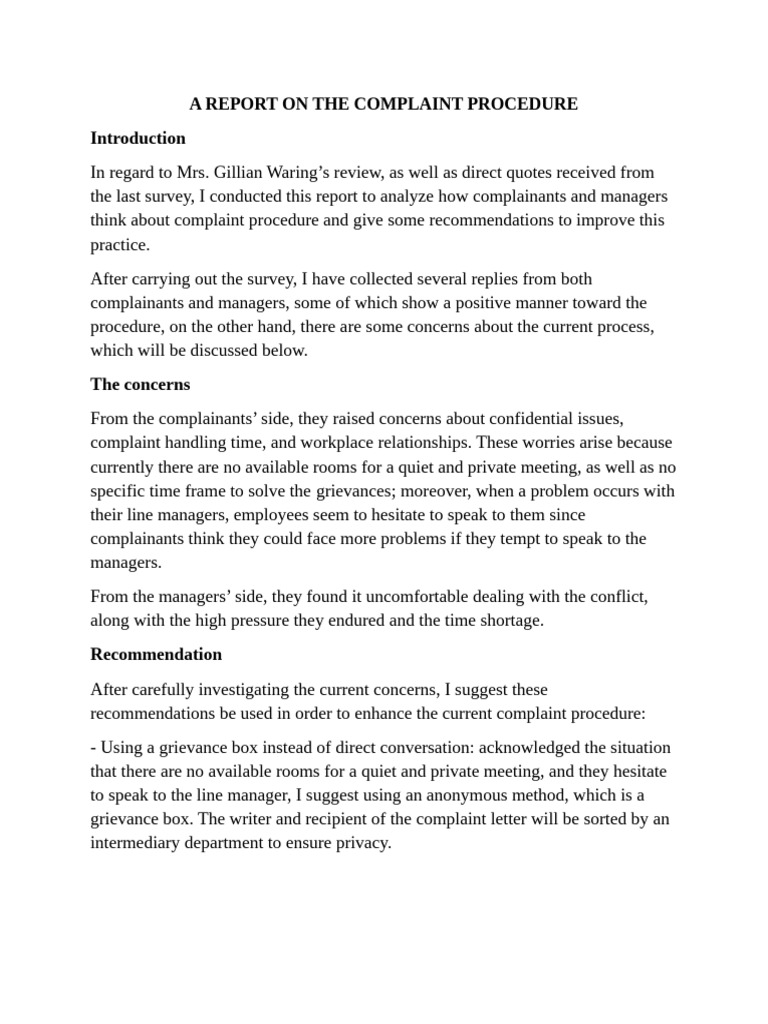 Improving Complaint Procedures Report | PDF